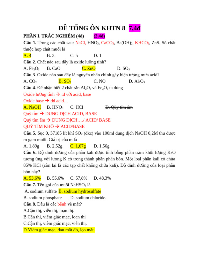 đề thi khtn 8 | PDF