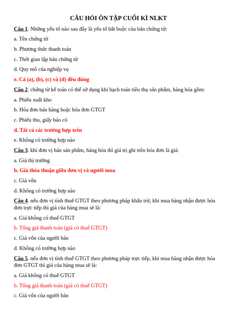 CÂU HỎI ÔN TẬP CUỐI KÌ NLKT | PDF