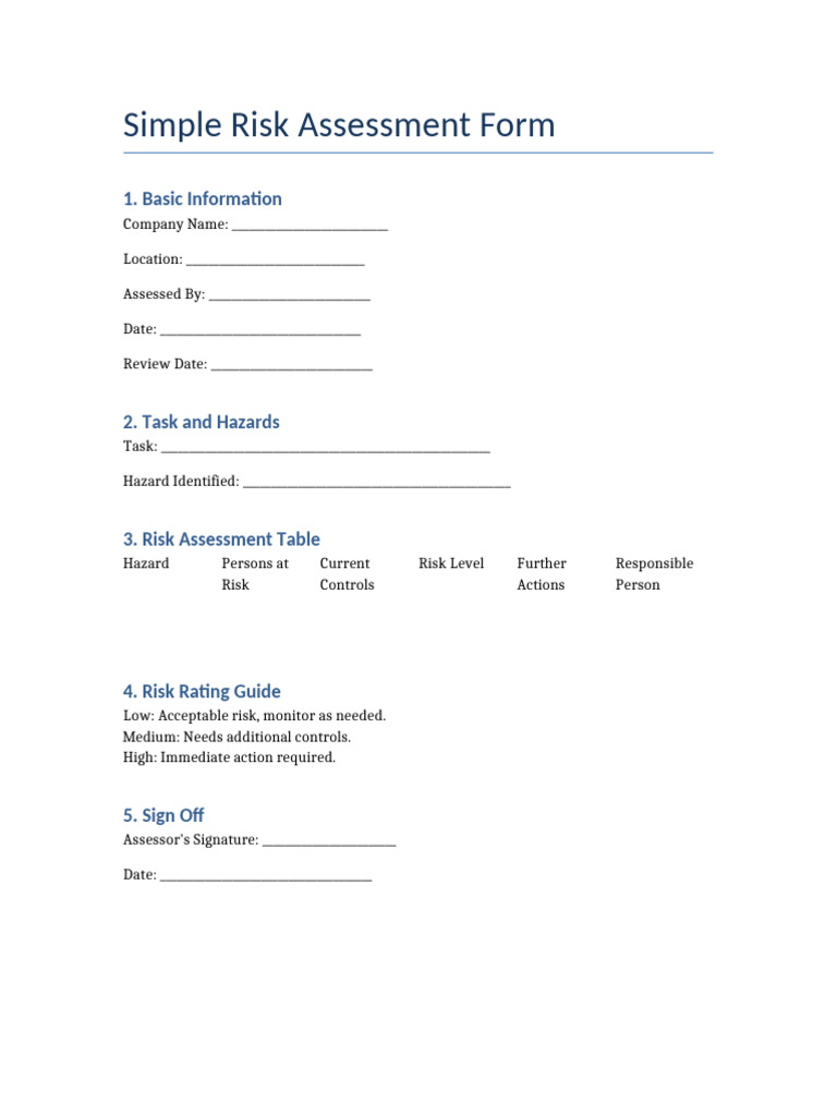 Simple Risk Assessment Format | PDF