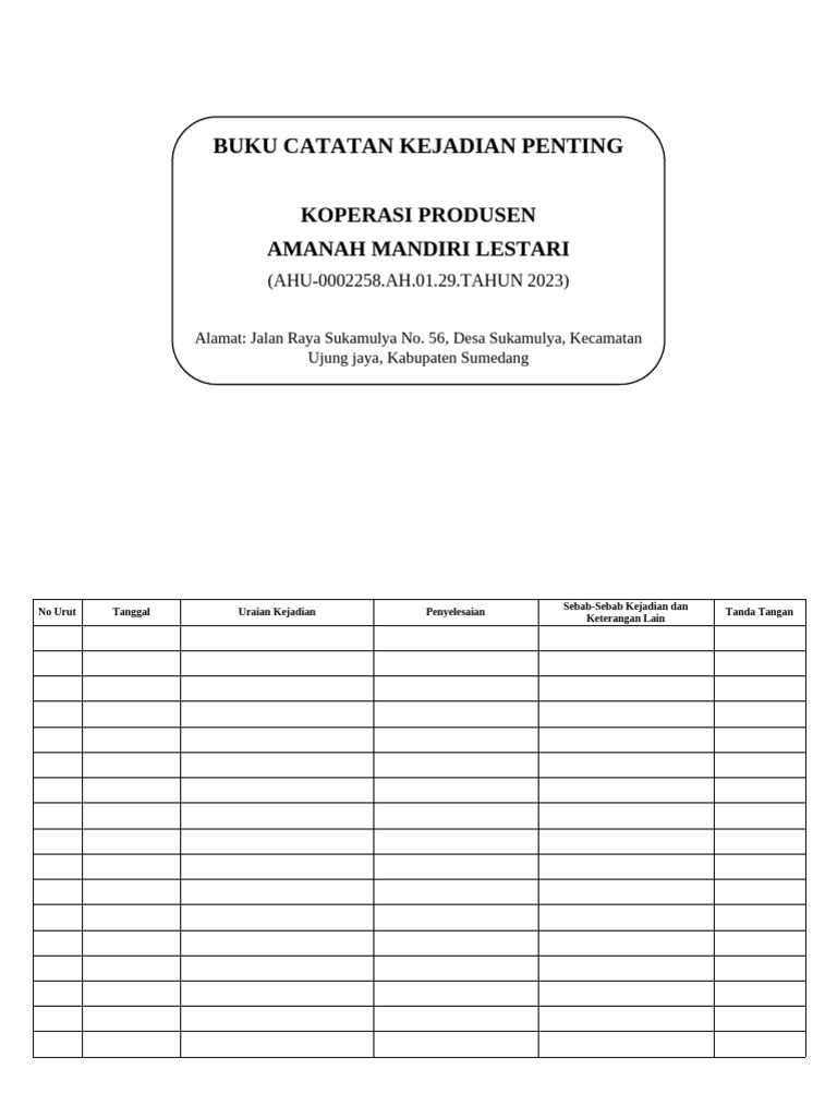 Buku Catatan Kejadian Penting | PDF