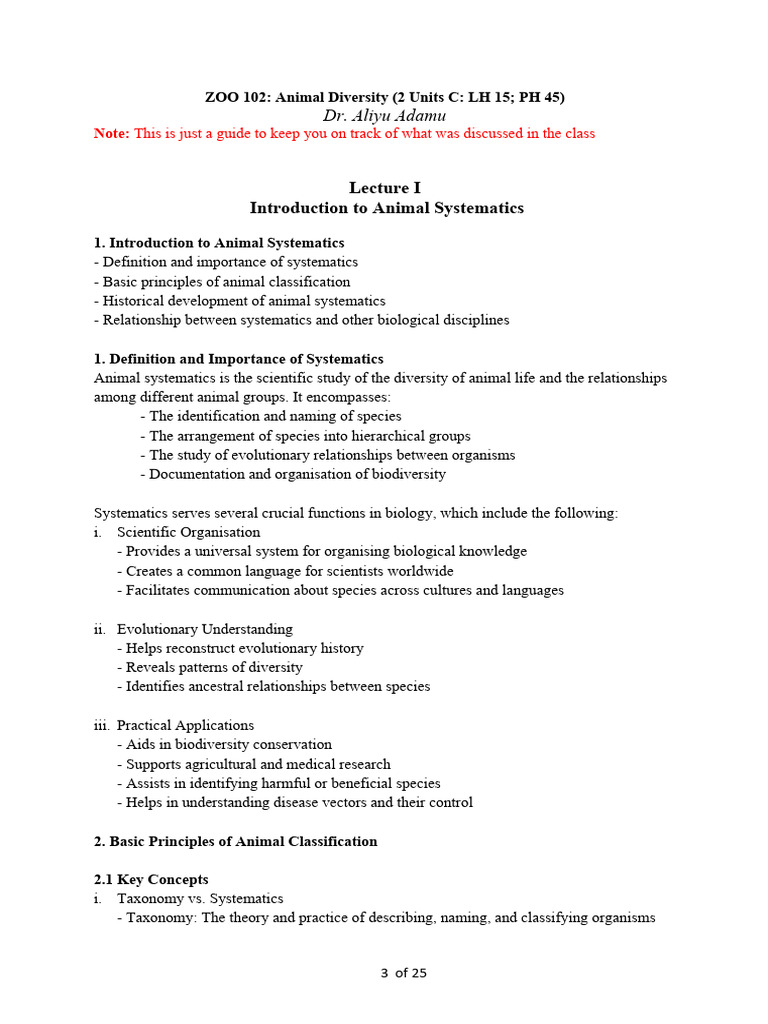 Animal Diversity and Systematics Overview | PDF | Molecular ...