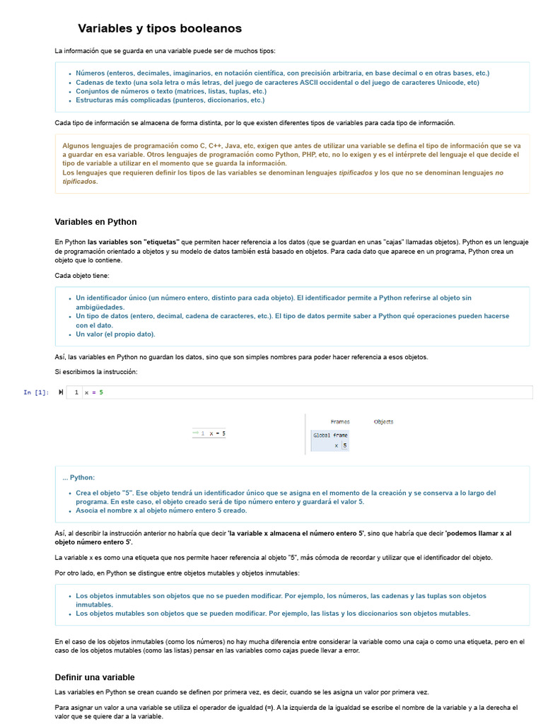 2.1.variables y Tipos Booleanos - Jupyter Notebook | PDF | Objeto (informática) | Python ...