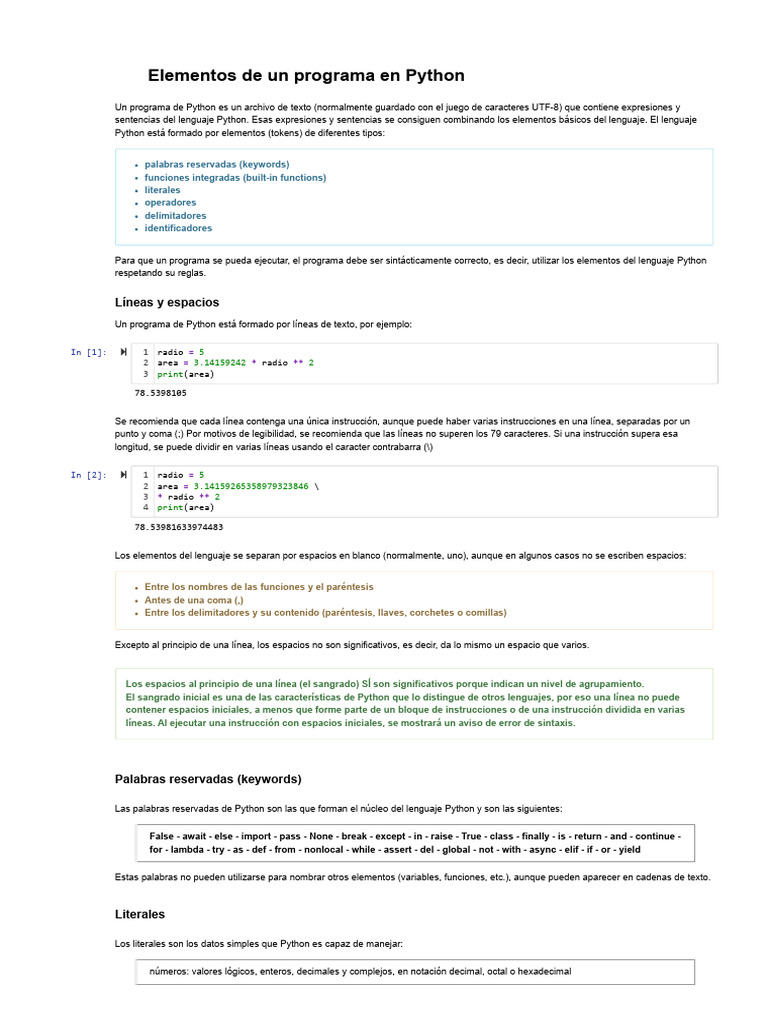 1.1.elementos - Jupyter Notebook | PDF | Python (lenguaje de programación) | Lenguaje de ...