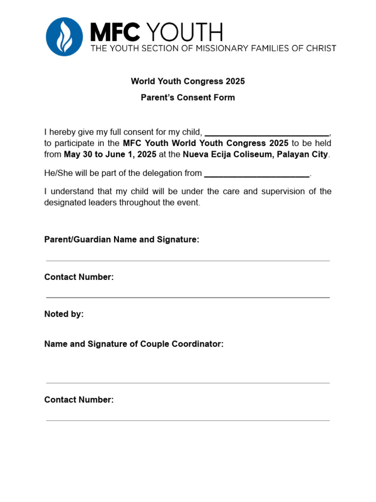 WYC2025 Parents Consent Form | PDF
