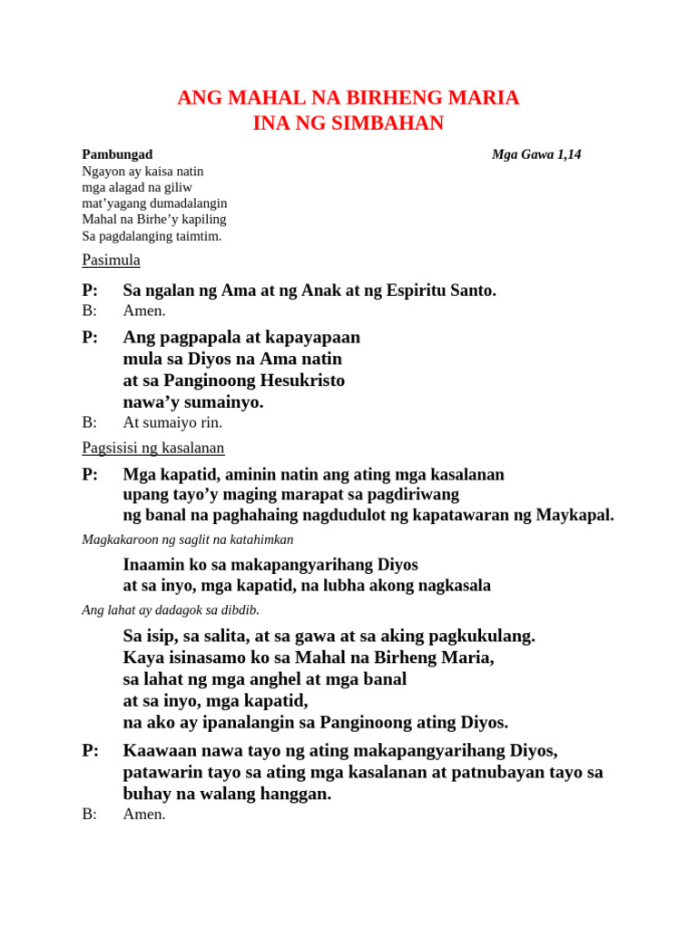 Mariang Ina NG Simbahan | PDF