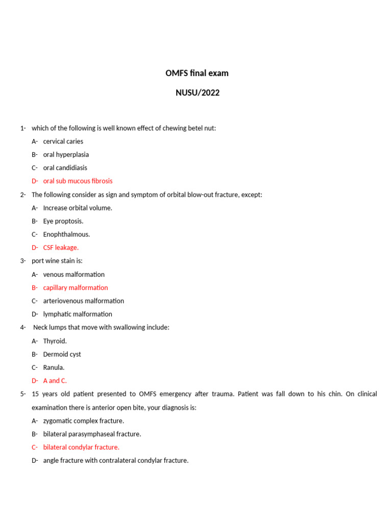 OMFS Final Exam Overview | PDF | Clinical Medicine | Diseases And Disorders