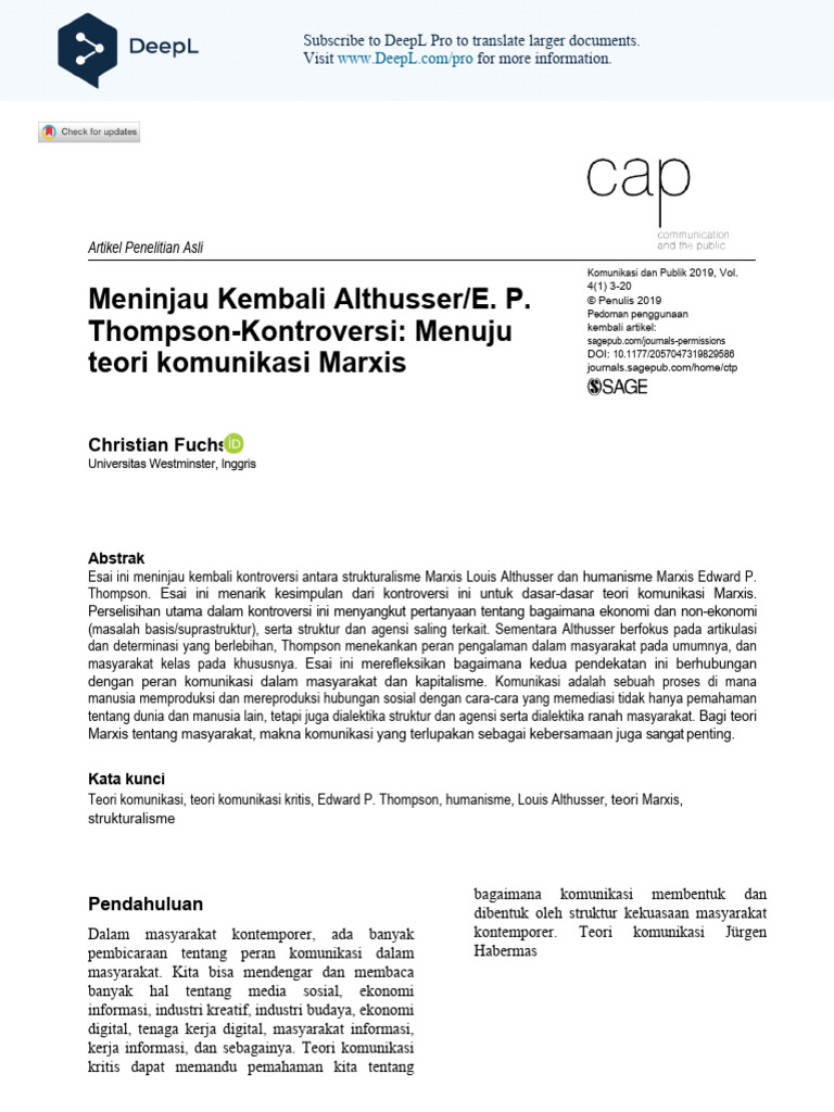 Fuchs 2019 Revisiting The Althusser e P Thompson Controversy Towards A Marxist Theory of ...