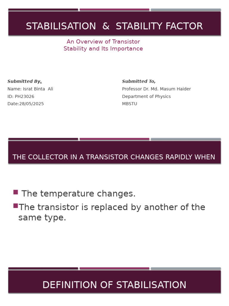 Stabilisation & Stability Factor | PDF
