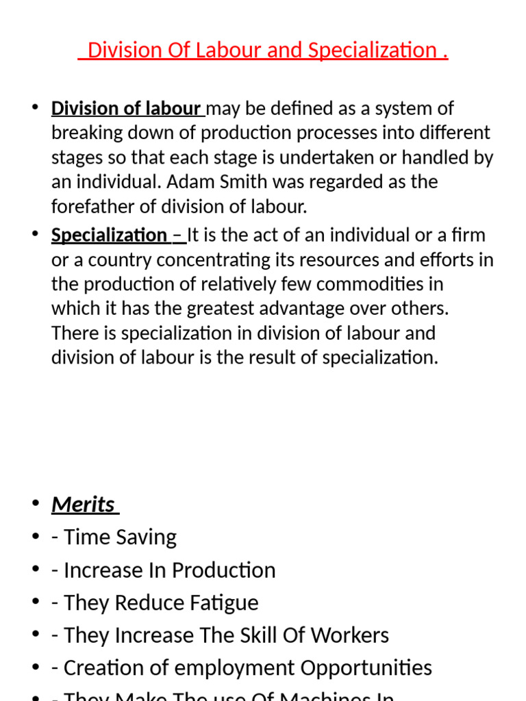 Division of Labour and Specialization | PDF