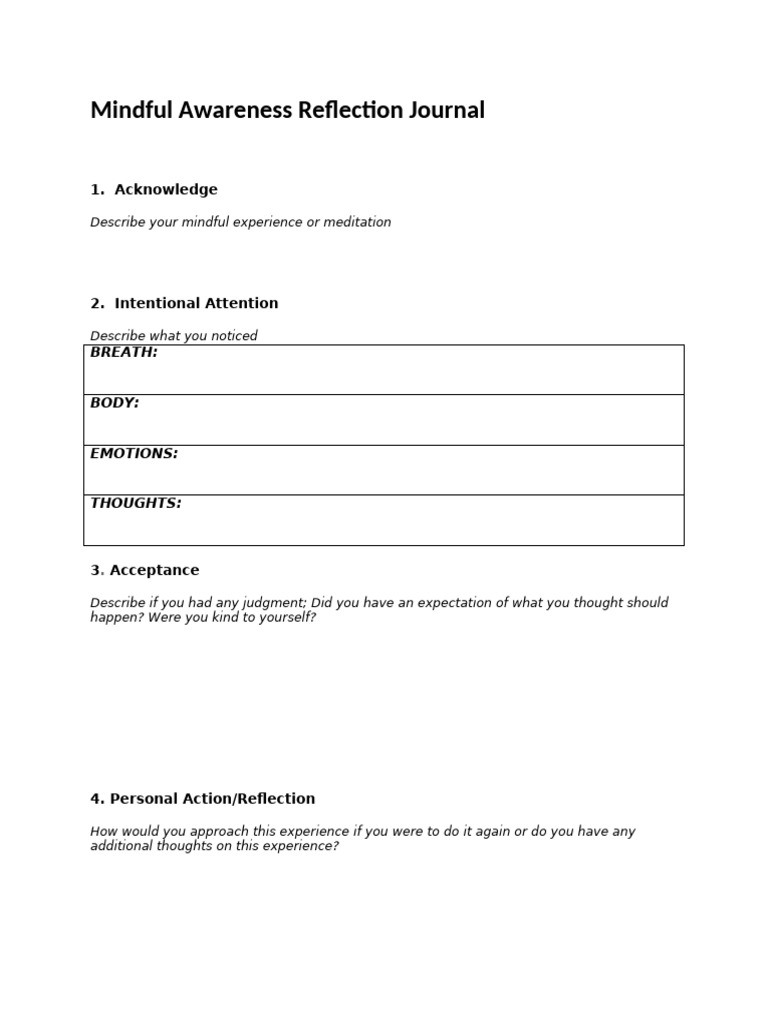 Mindful Awareness Reflection Journal - 1 | PDF