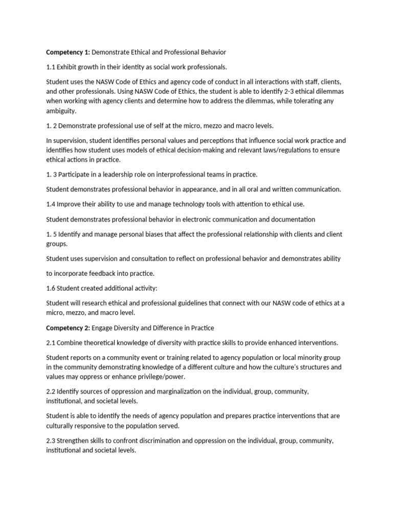 Ethical Social Work Competencies Guide | PDF | Social Work | Evidence ...