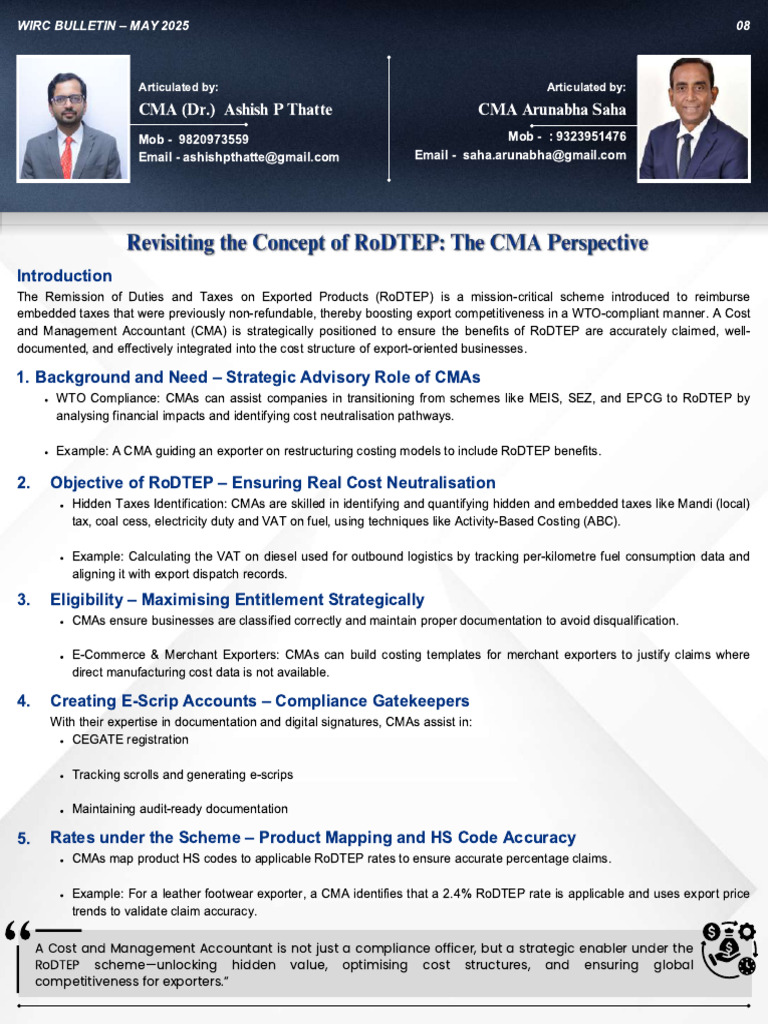 Role of CMAs in RoDTEP Compliance | PDF | Value Added Tax | Taxes