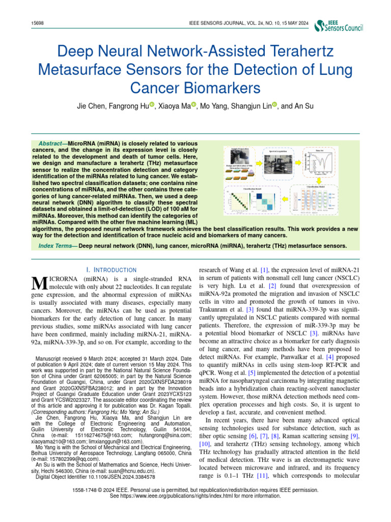 Deep Neural Network-Assisted Terahertz Metasurface Sensors For The Detection of Lung Cancer ...