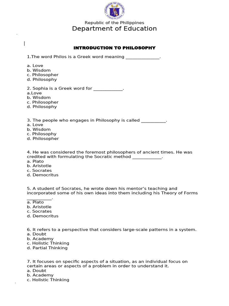 Introduction to Philosophy Quiz | PDF | Socrates | Fallacy