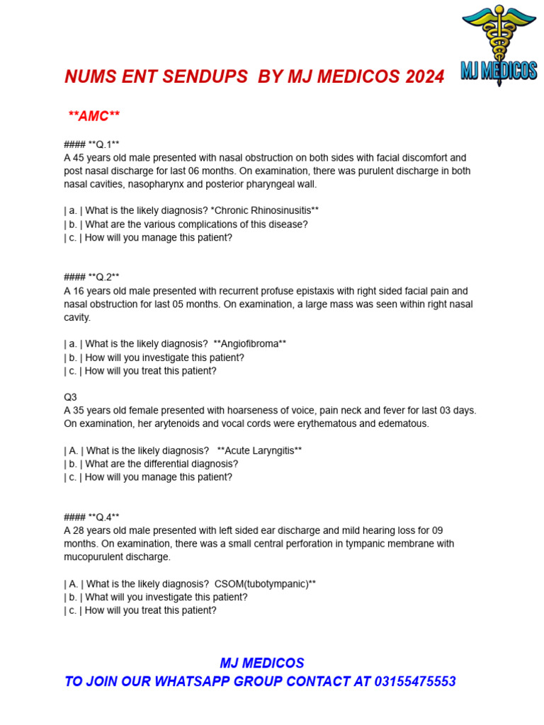 ENT Case Studies and Management 2024 | PDF | Ear | Medical Diagnosis
