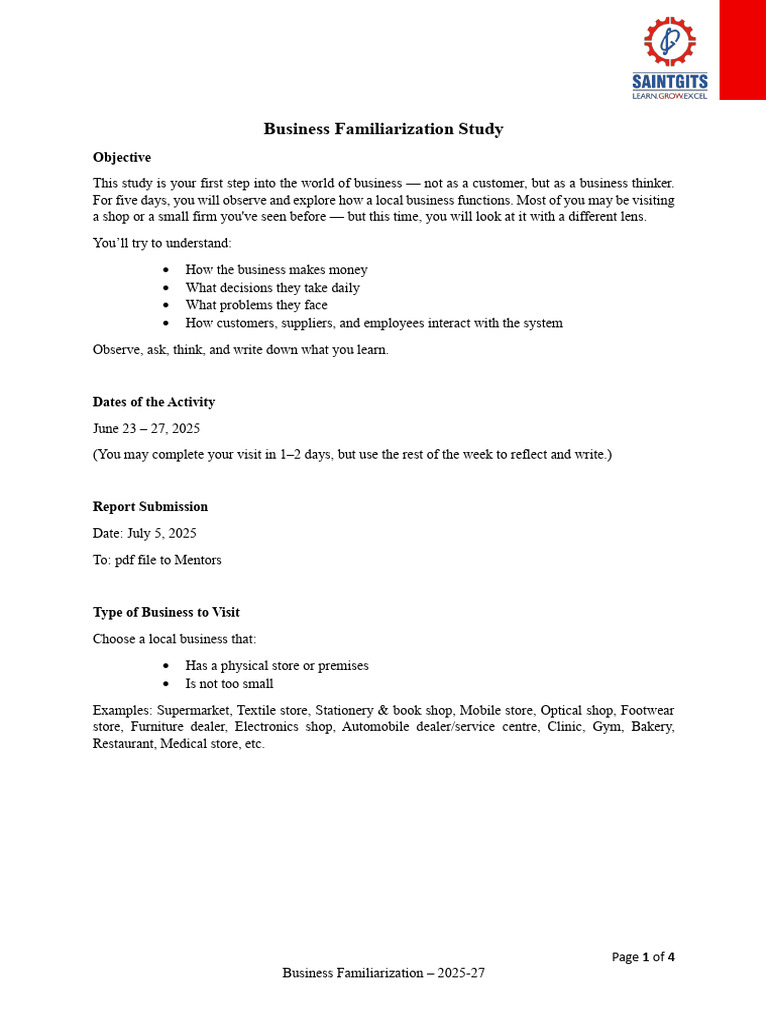Business Familiarization Study | PDF | Business