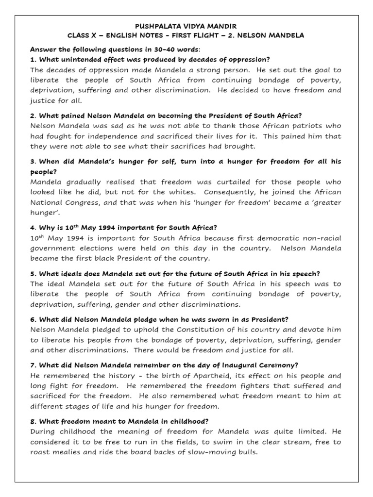 Class X - FF 2 - Nelson Mandela - Notes - Done | PDF | Nelson Mandela ...