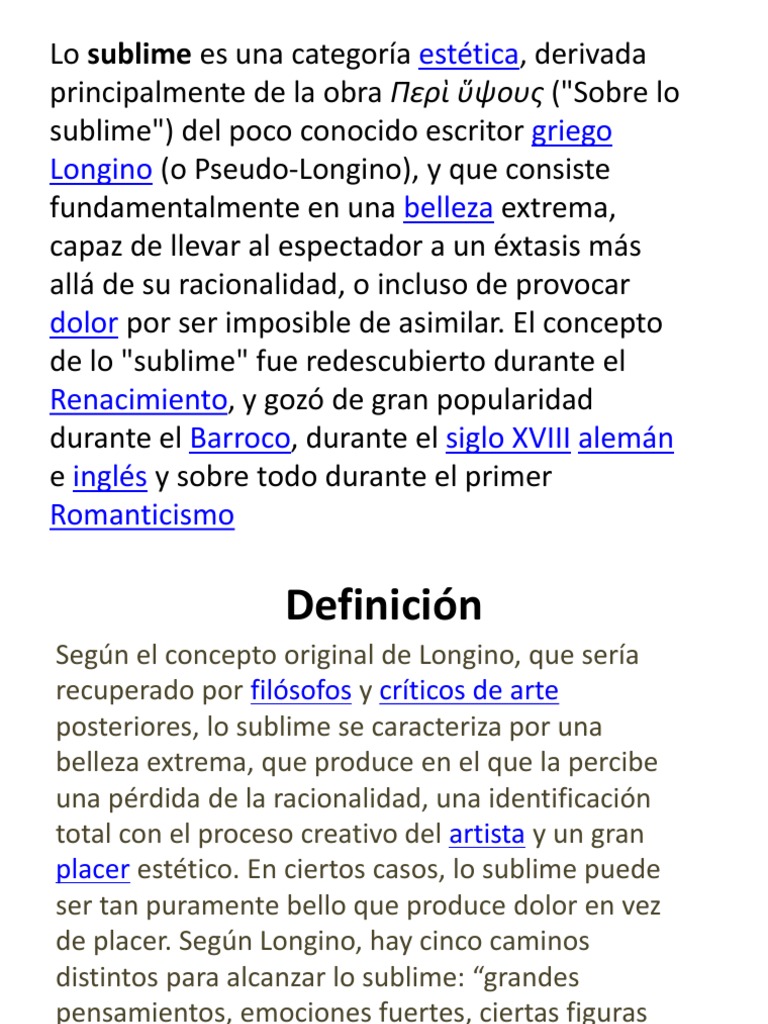 Definición y origen de lo sublime | PDF | Estética | Conceptos psicologicos