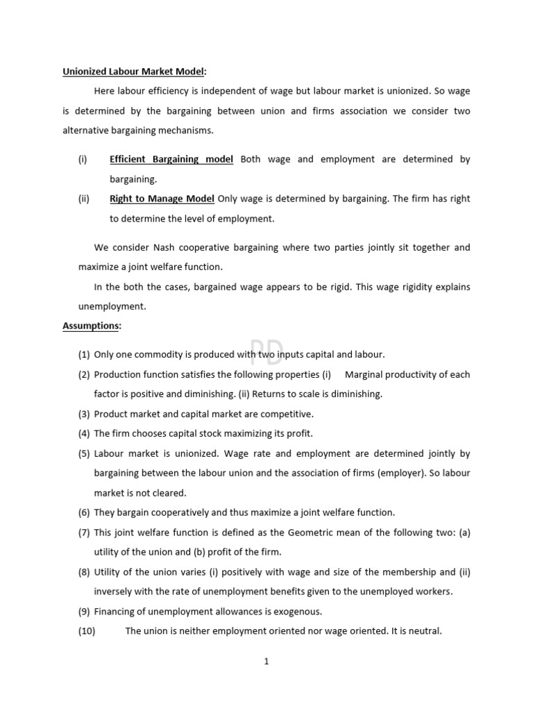Unionized Labour Market Model | PDF | Labour Economics | Market (Economics)