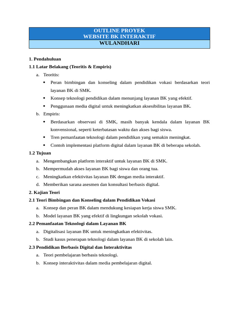 Contoh Outline Penyusunan Proyek | PDF