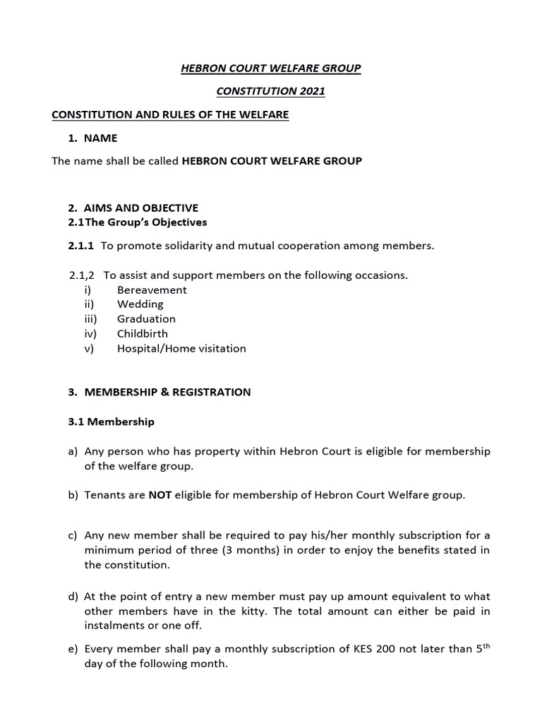 Hebron Court Welfare Group Constitution | PDF