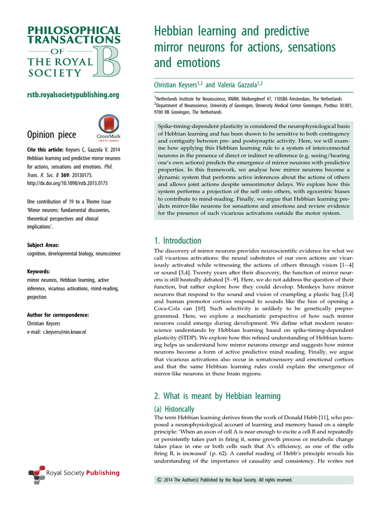 Keysers Gazzola Hebbian Learning and Predictive Mirror Neurons For ...