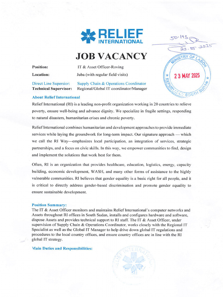 RI Advert - IT & Asset Officer - Roving 05.2025 | PDF