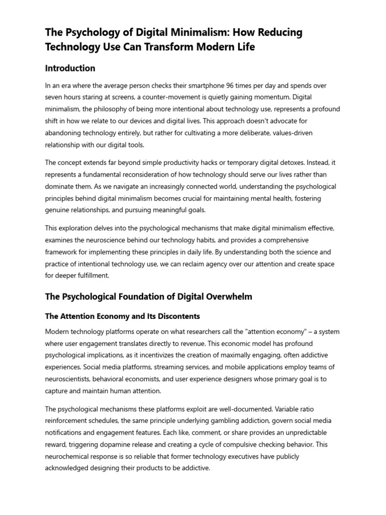 The Psychology of Digital Minimalism - How Reducing Technology Use Can ...
