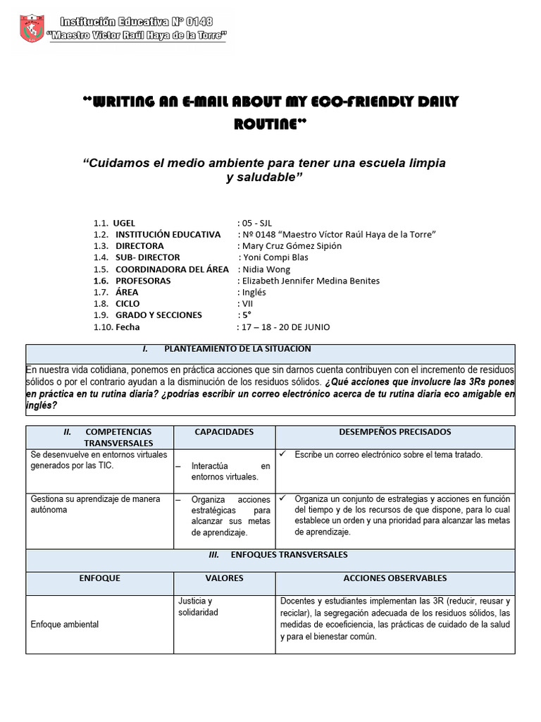 Sesión de Quinto - Writing An Email | PDF | Aprendizaje | Lingüística