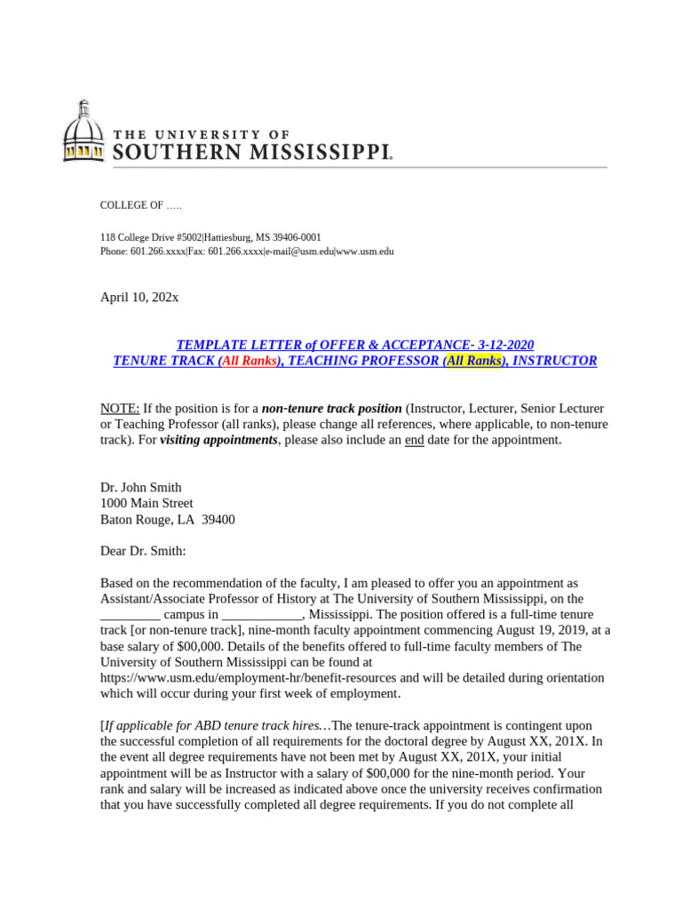 Faculty Appointment Acceptance Template | PDF | Lecturer | Professor
