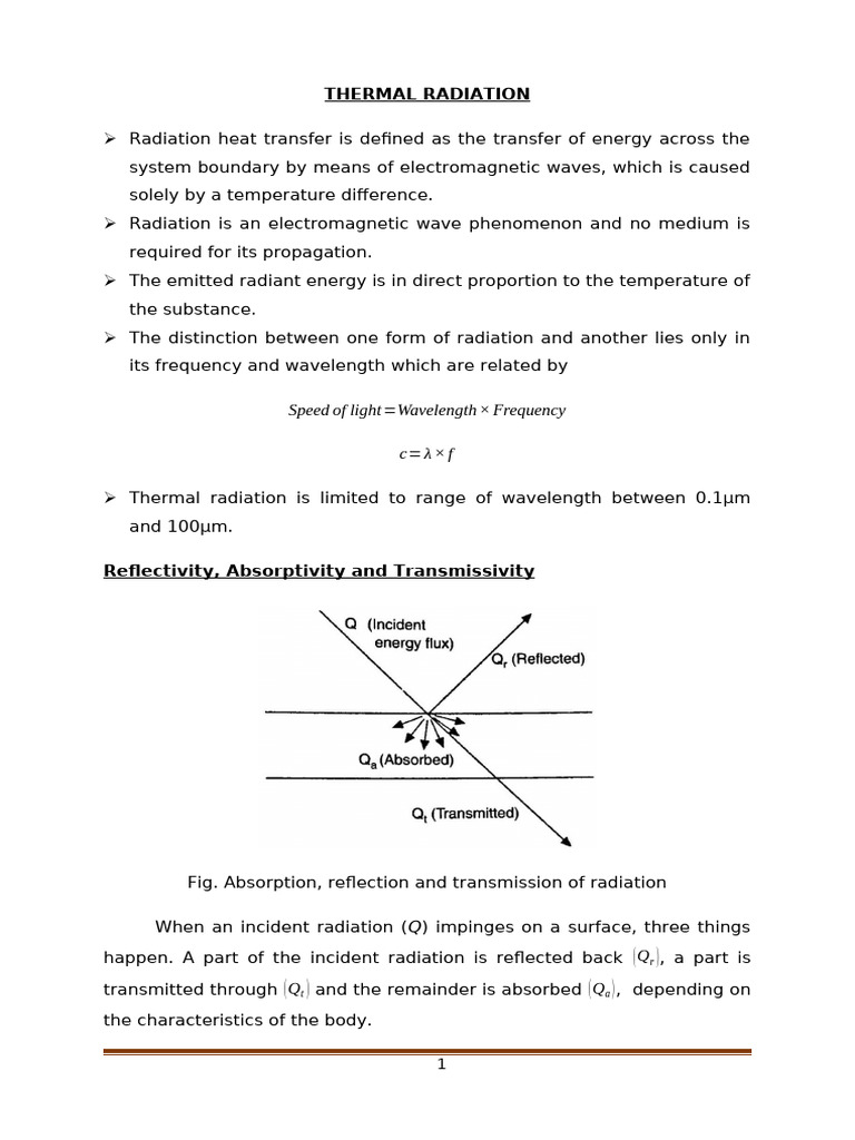 Thermal Radiation, Reflectivity, Absorptivity and Transmissivity | PDF | Electromagnetic ...