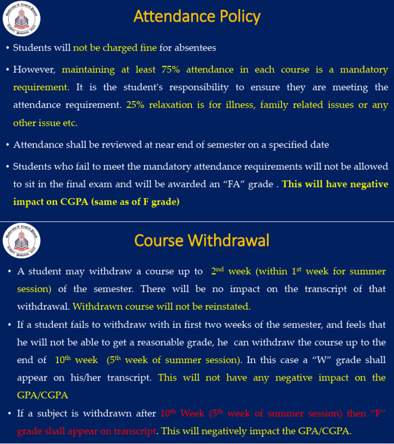 Student Attendance Policy and Course Withdrawal Policy (Revised) | PDF