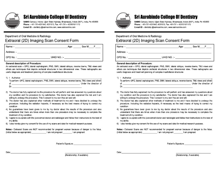 Extraoral (2D) Imaging Scan Consent Form | PDF