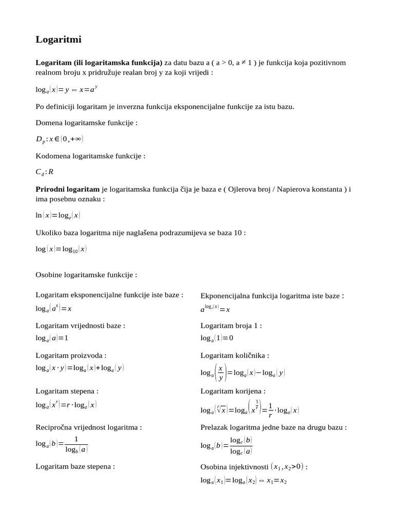 Podsjetnik - 15 Logaritmi | PDF