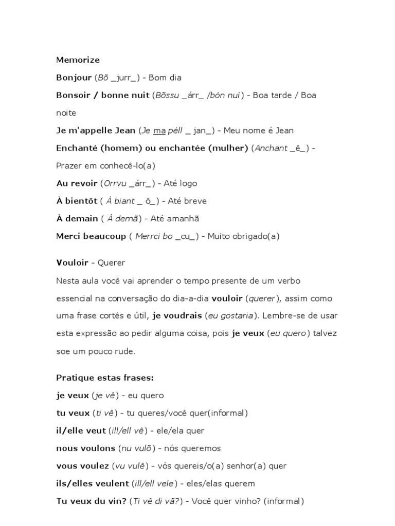 Vocabulário Básico em Francês | PDF | Linguística | Idiomas