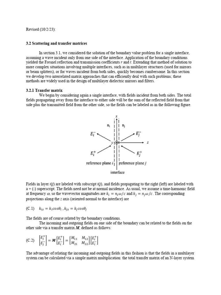 Transfer Scattering Matrices Revised 10 - 23 | PDF | Nonlinear Optics ...