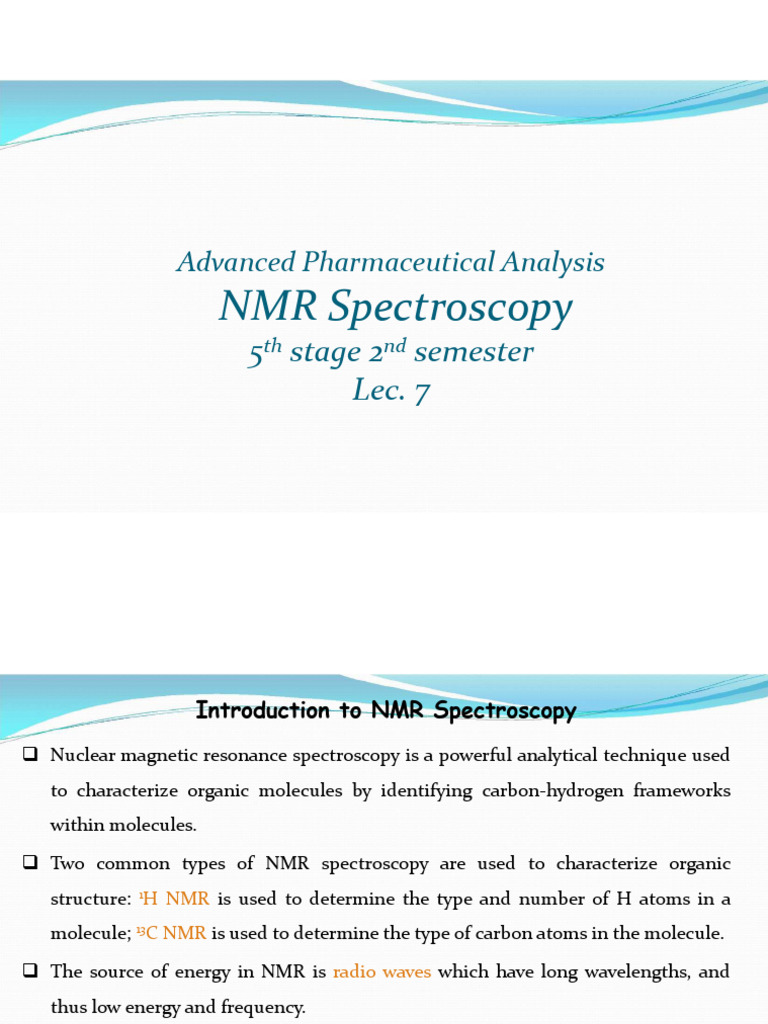 Lec7+8. Advanced Pharmaceutical Analysis | PDF | Nuclear Magnetic Resonance | Nuclear Magnetic ...