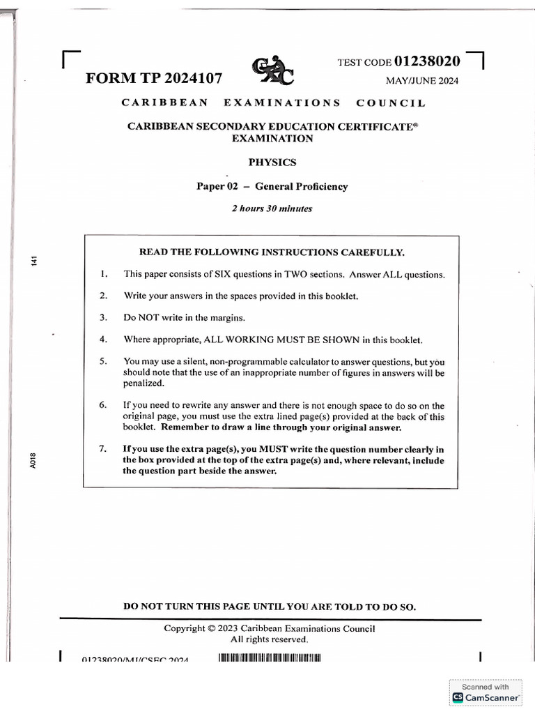 CSEC Physics P2 2024 | PDF