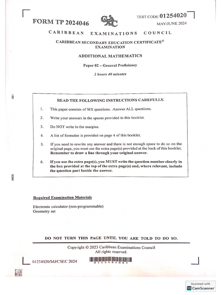 Csec Add Maths p2 2024 | PDF