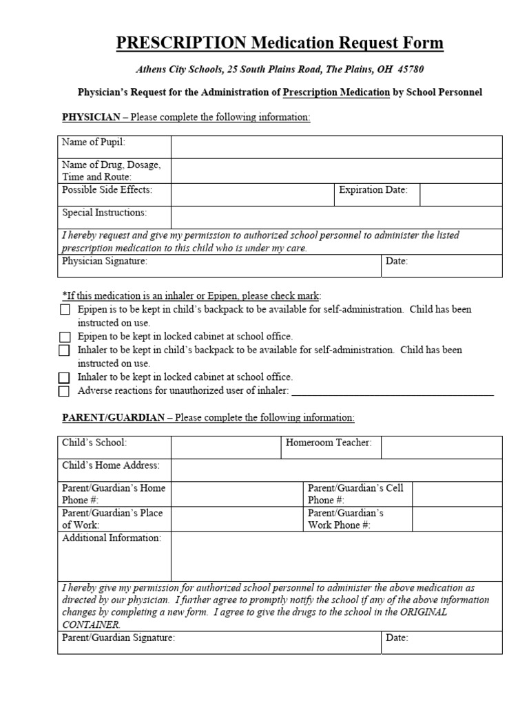 Prescription Med Request Form | PDF