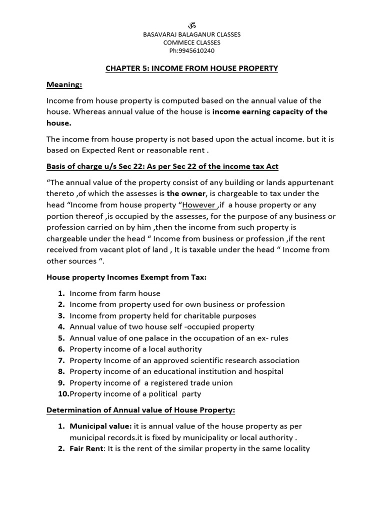 CHAPTER 5 INCOME FROM HOUSE PROPERTY (Final) | PDF | Taxes | Income