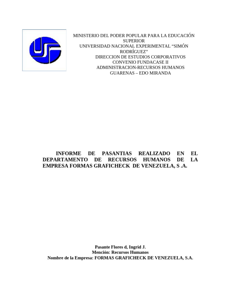 Informe de Pasantias | PDF | Calidad (comercial) | Gestión de recursos humanos