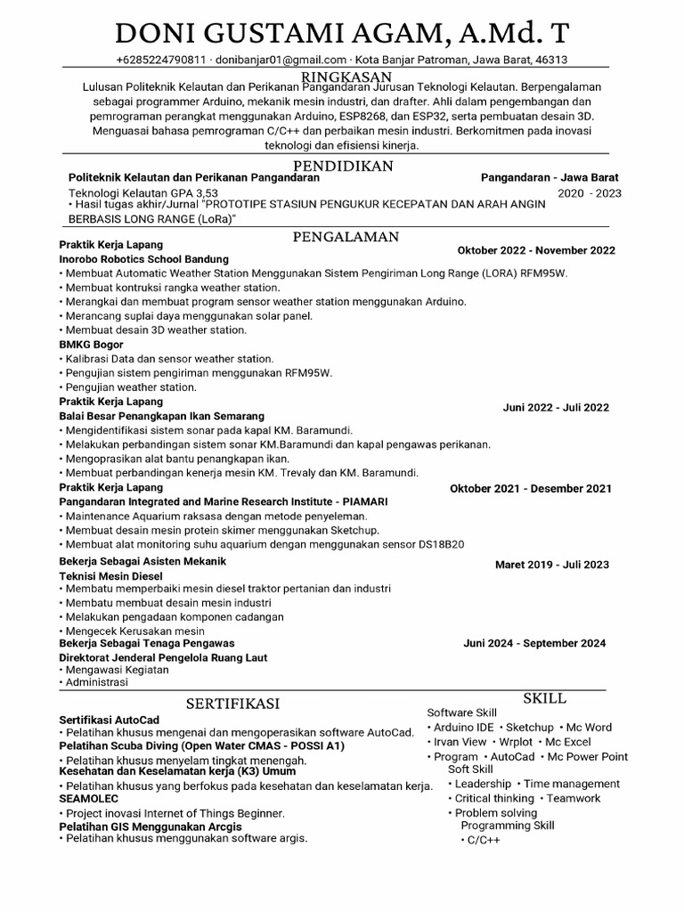 CV. ATS Doni Gustami Agam | PDF