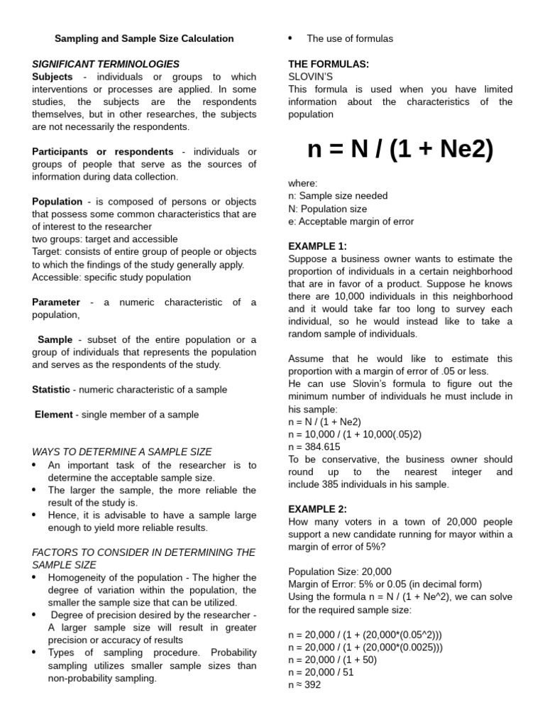 PR - Sampling and Sample Size Calculation | PDF | Sampling (Statistics) | Sample Size Determination