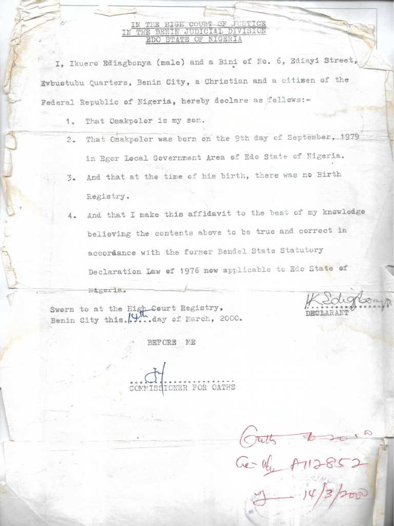 Age Declaration Affidavit | PDF