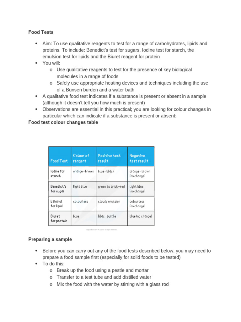 Essential Food Tests in Biology | PDF