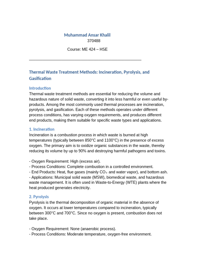 Thermal Waste Treatment Methods Explained | PDF | Gasification | Pyrolysis