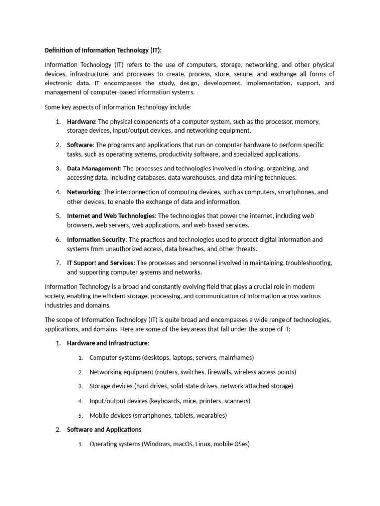 Definition of Information Technology Lesson 1 | PDF | Computer Network ...