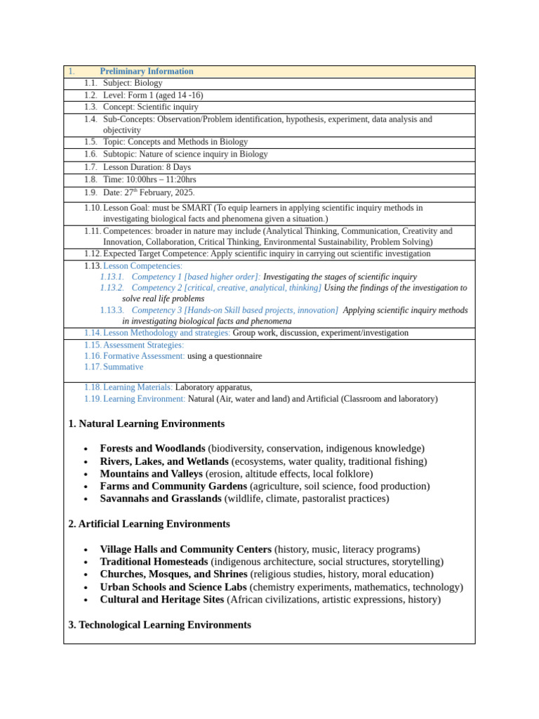 CBC SAMPLE Lesson Plan Template | PDF | Learning | Scientific Method