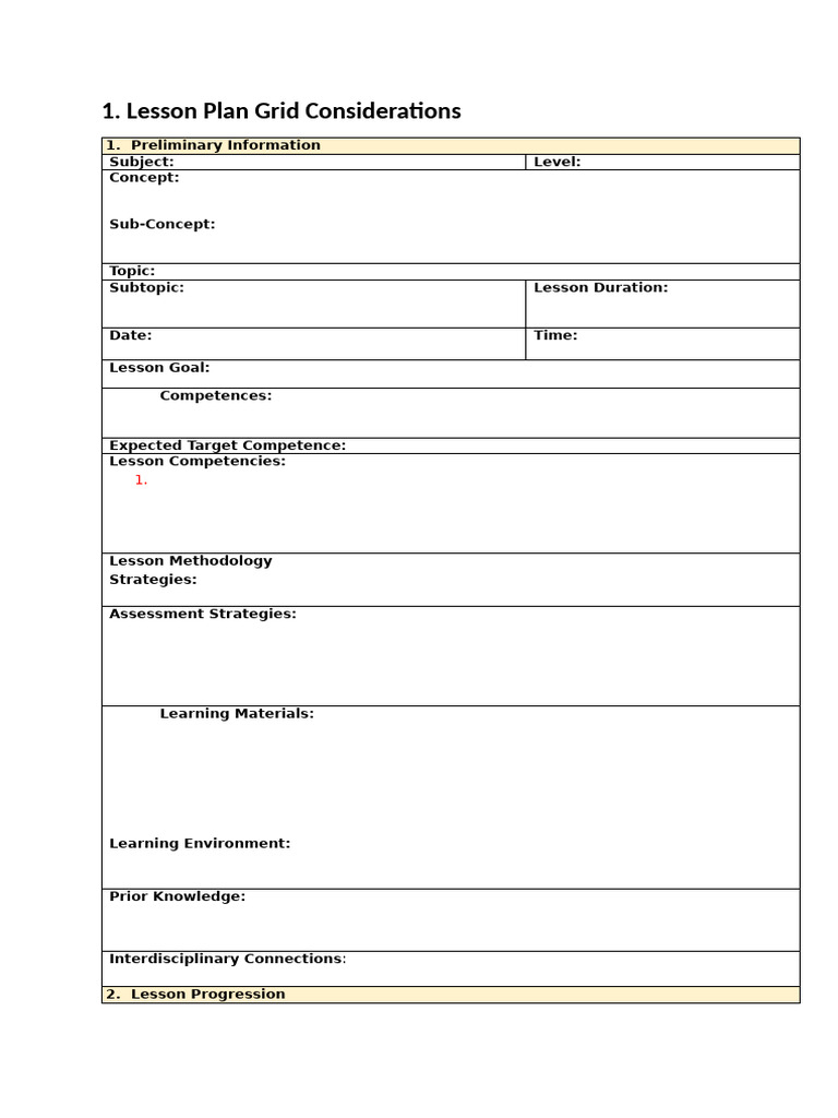 Blank Lesson Plan For Considerations | PDF